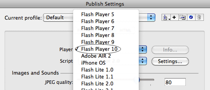 Crear un archivo Flash versión 10 con ActionScript 3.0